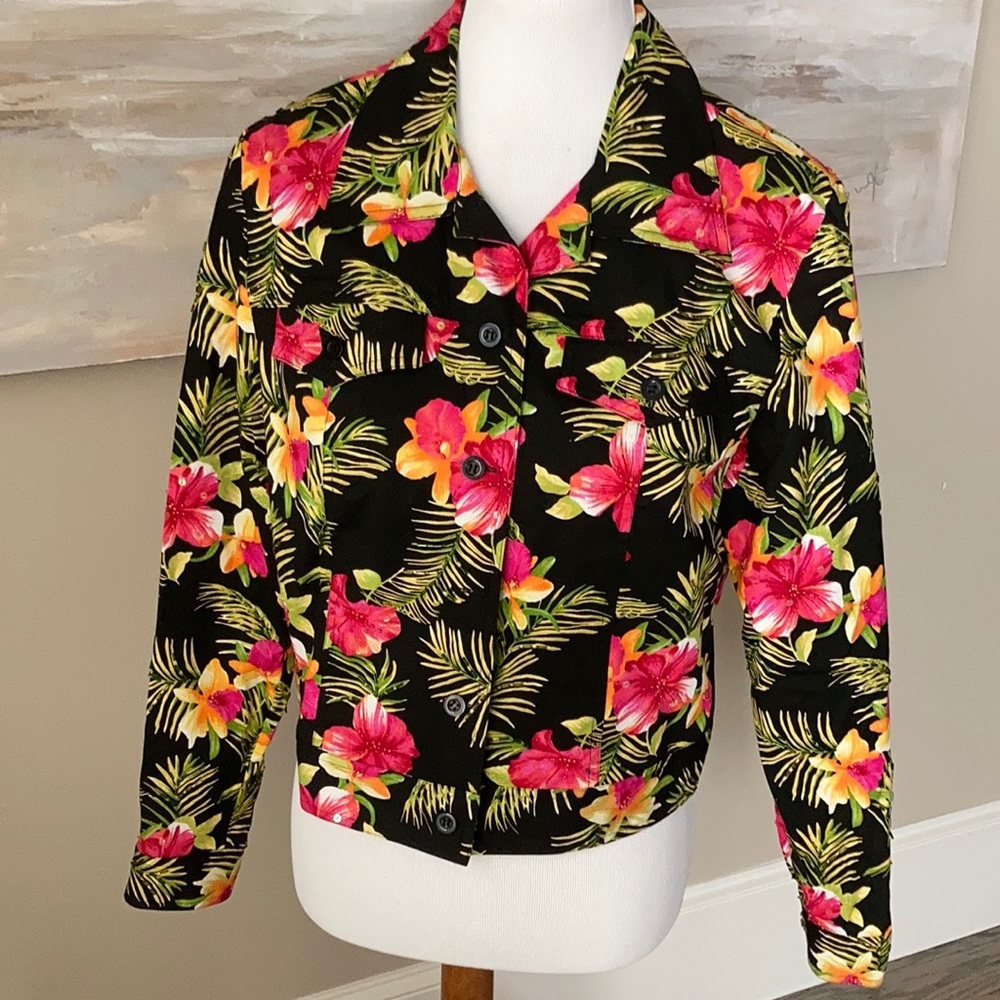 Kelly And Diane Beaded Vibrant Tropical Print Jacket - Gem